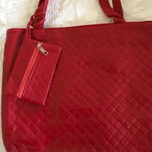 Bags | Red Textured Tote | Poshmark